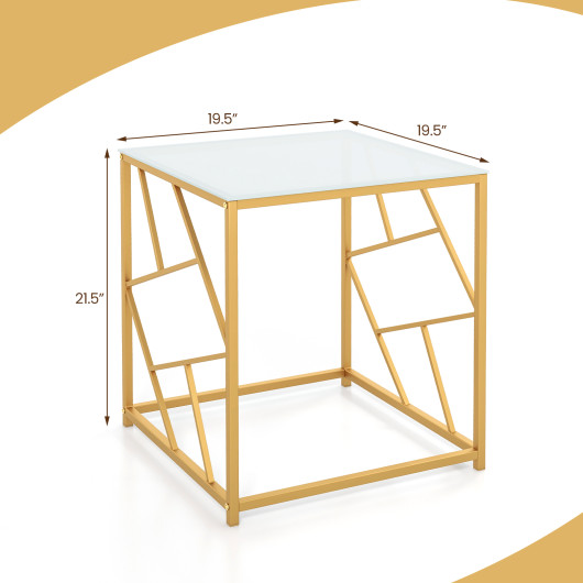 Gold Geometric End Table with Tempered Glass Top - Cave Supplies