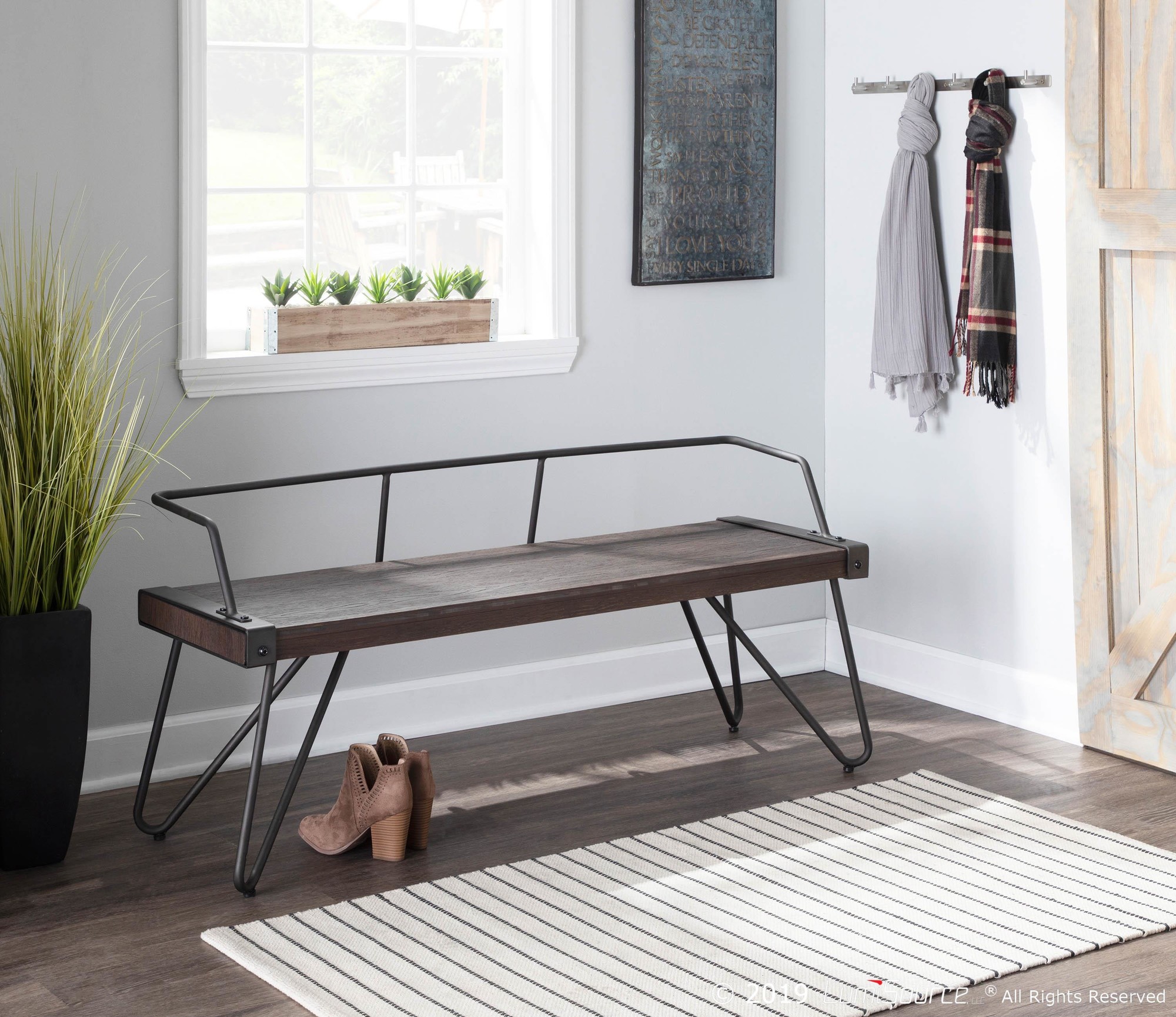 Stefani Industrial Walnut Wood and Antique Metal Bench - Cave Supplies