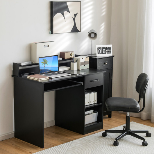 Space-Saving Laptop Desk with Drawer and Adjustable Keyboard Tray ...