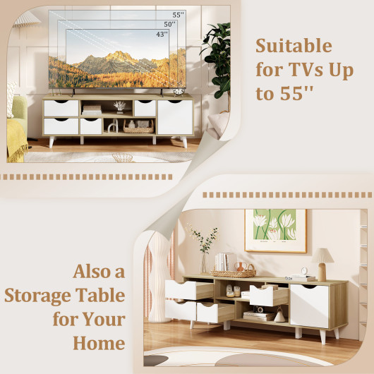 Oak TV Stand with Drawers and Shelves for 55-Inch TVs - Cave Supplies