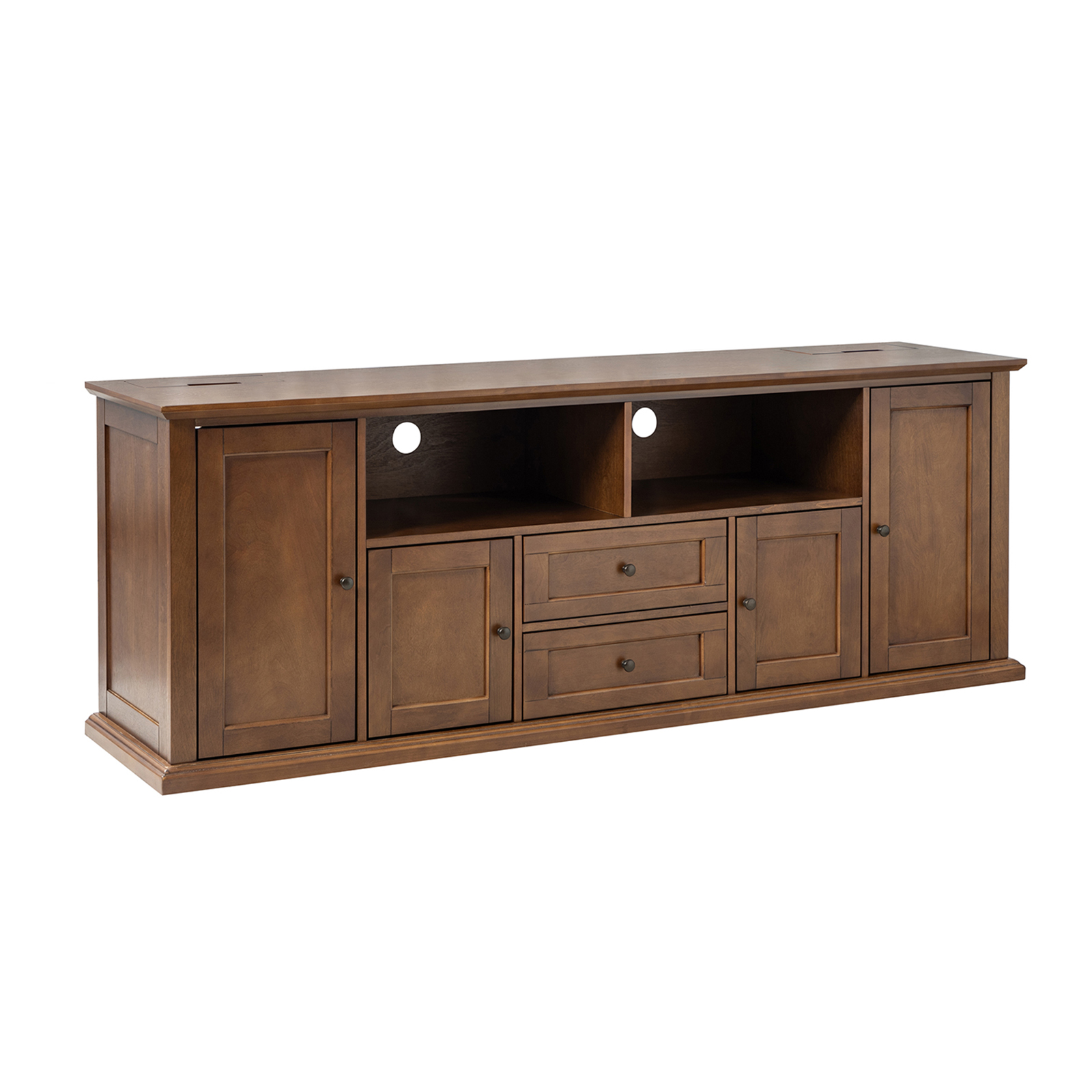 Tessa Walnut 72 Inch LED Lighted TV Stand with Charging - Cave Supplies