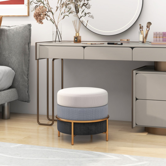 Modern Linen Ottoman with Gold Base and Anti-Slip Pads - Cave Supplies