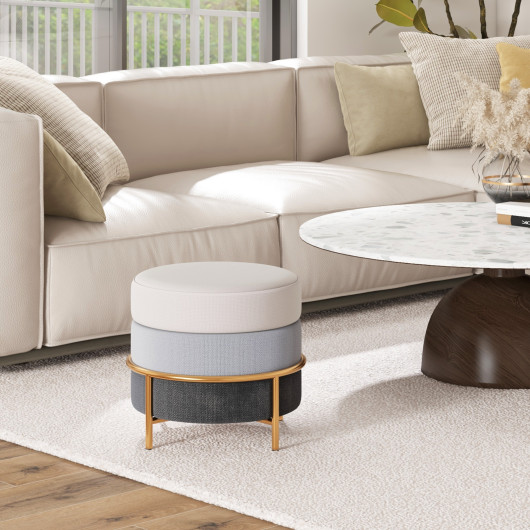 Modern Linen Ottoman with Gold Base and Anti-Slip Pads - Cave Supplies