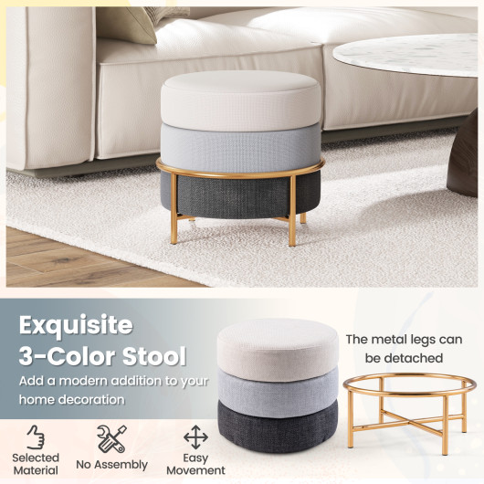 Modern Linen Ottoman with Gold Base and Anti-Slip Pads - Cave Supplies