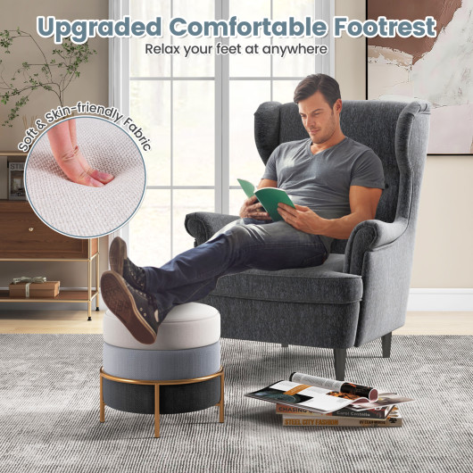 Modern Linen Ottoman with Gold Base and Anti-Slip Pads - Cave Supplies