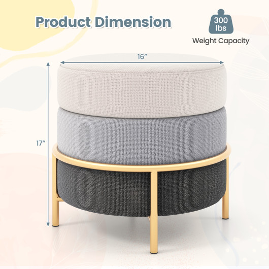 Modern Linen Ottoman with Gold Base and Anti-Slip Pads - Cave Supplies