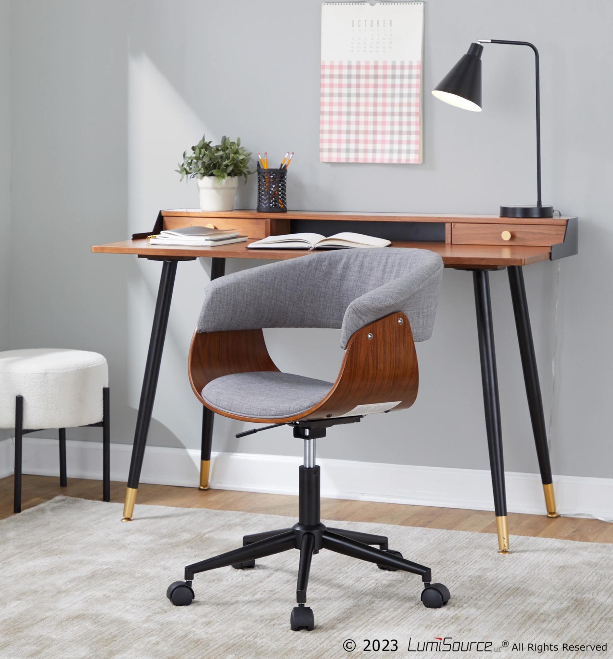 Vintage Mod Mid-Century Modern Office Chair Black Walnut Grey - Cave ...