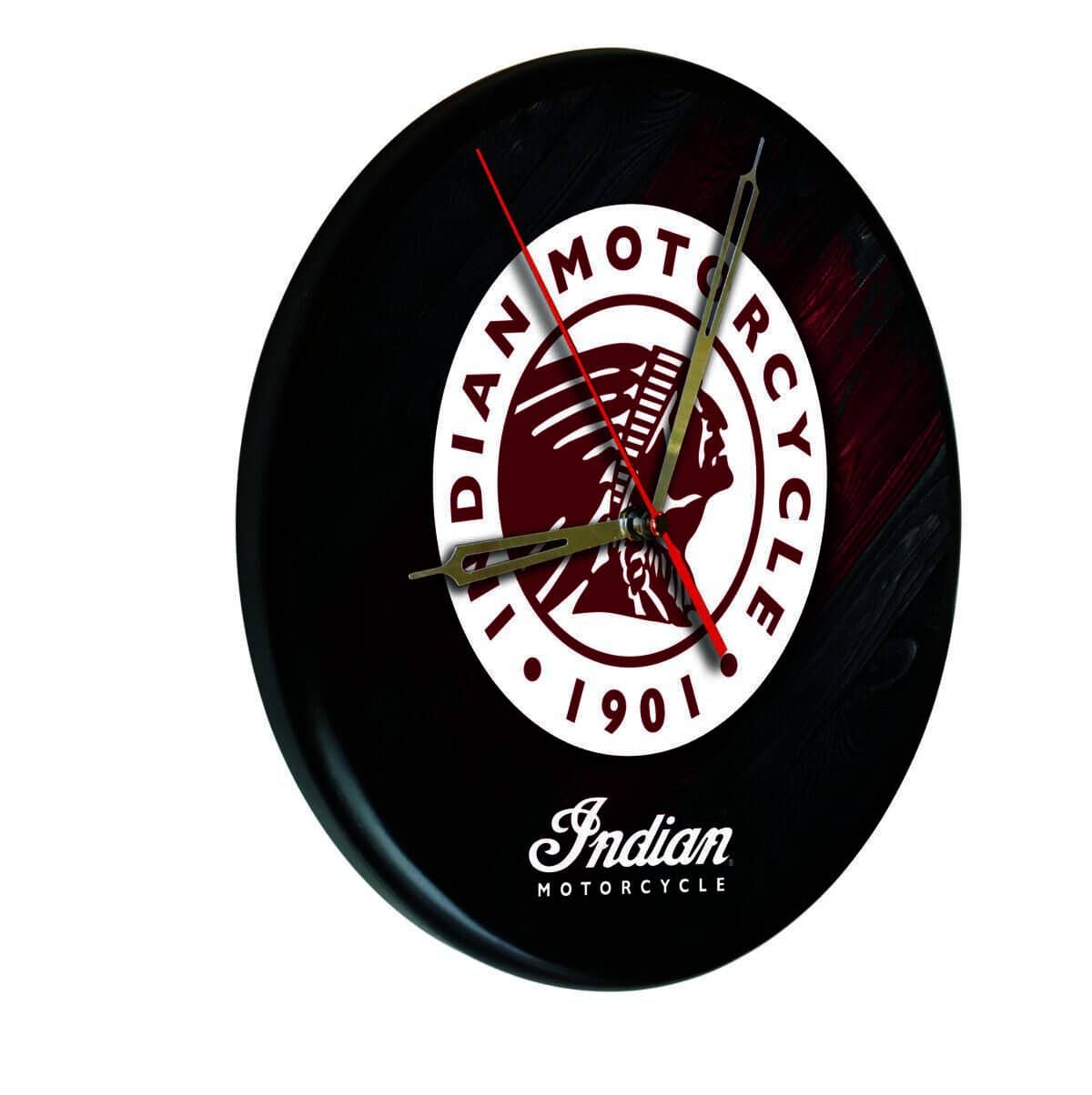 Indian Motorcycle 13-Inch Solid Wood Clock in Black - Cave Supplies