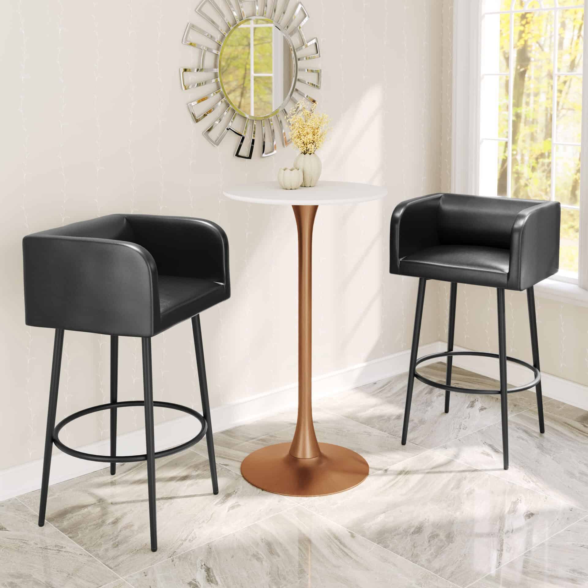 White and Gold Bar Table with Round Top and Pedestal Base - Cave Supplies