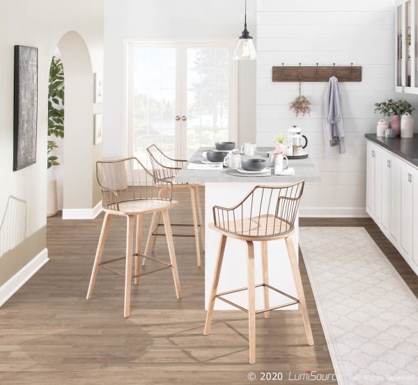 Winston Farmhouse Counter Stool White Washed Wood Antique Copper - Cave ...
