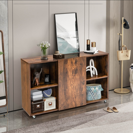Rustic Mobile Storage Cabinet with Wheels and Six Compartments - Cave ...