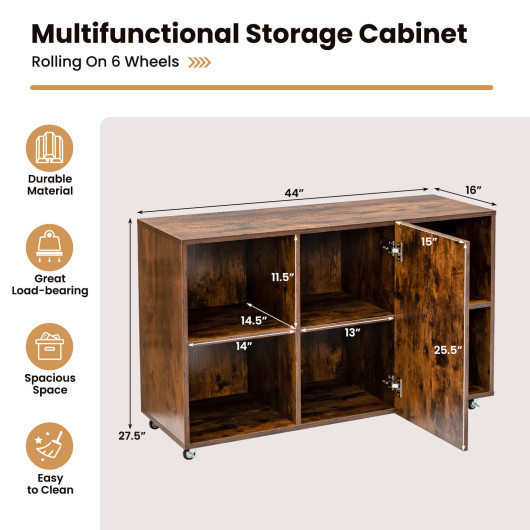 Rustic Mobile Storage Cabinet with Wheels and Six Compartments - Cave ...