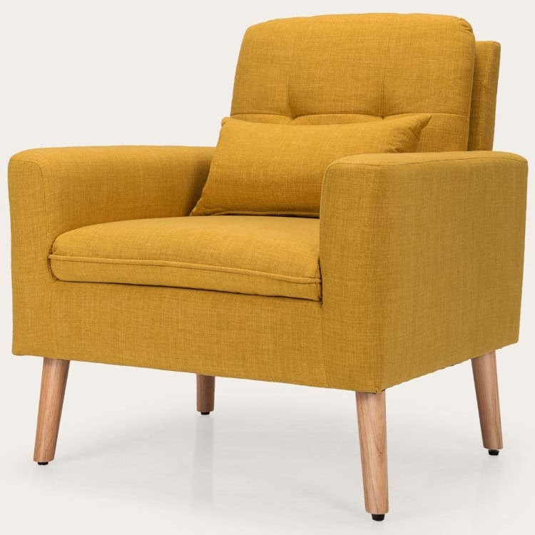 Yellow Mid-Century Modern Linen Accent Chair with Pillow - Cave Supplies