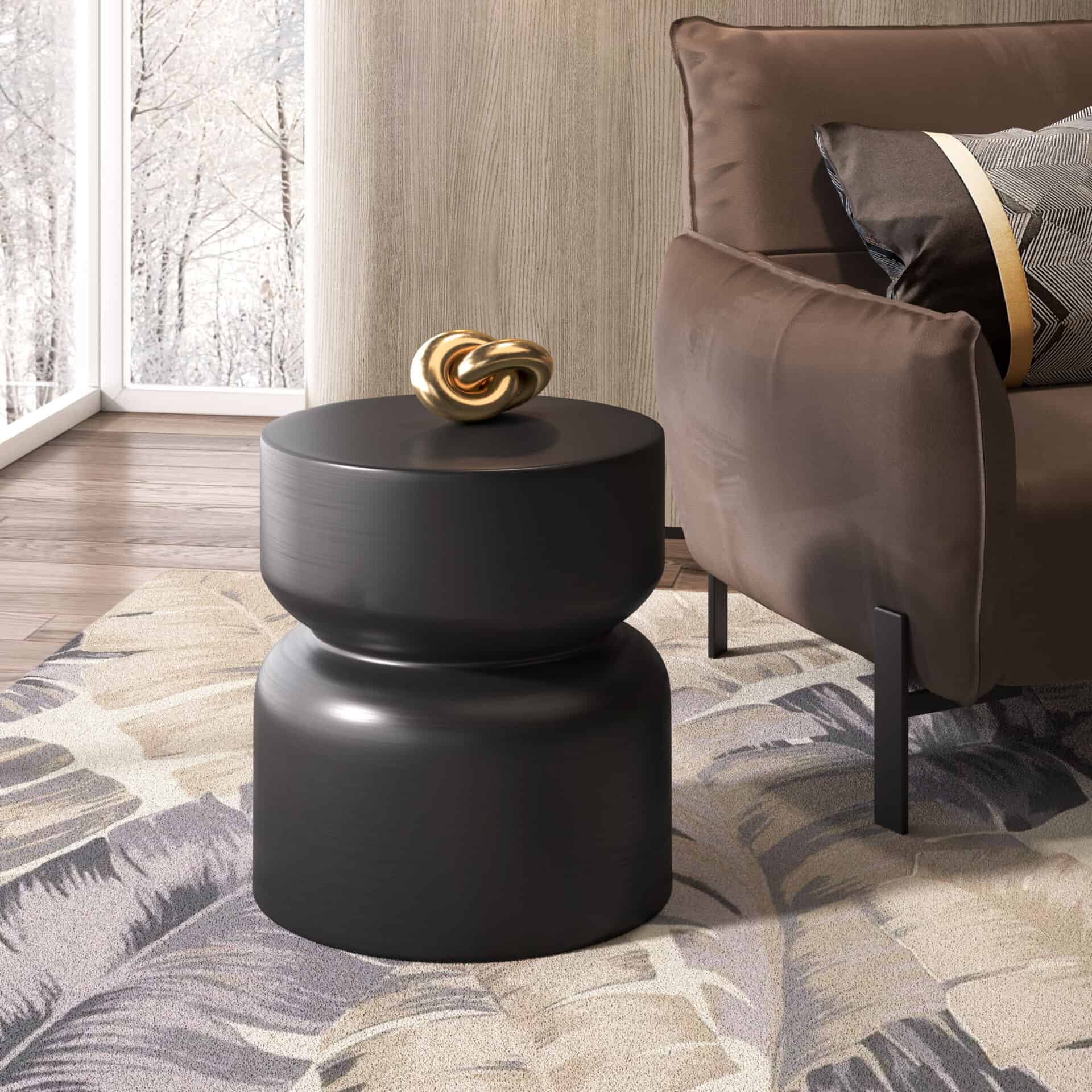 Black Steel Round Side Table with Minimalist Design - Cave Supplies