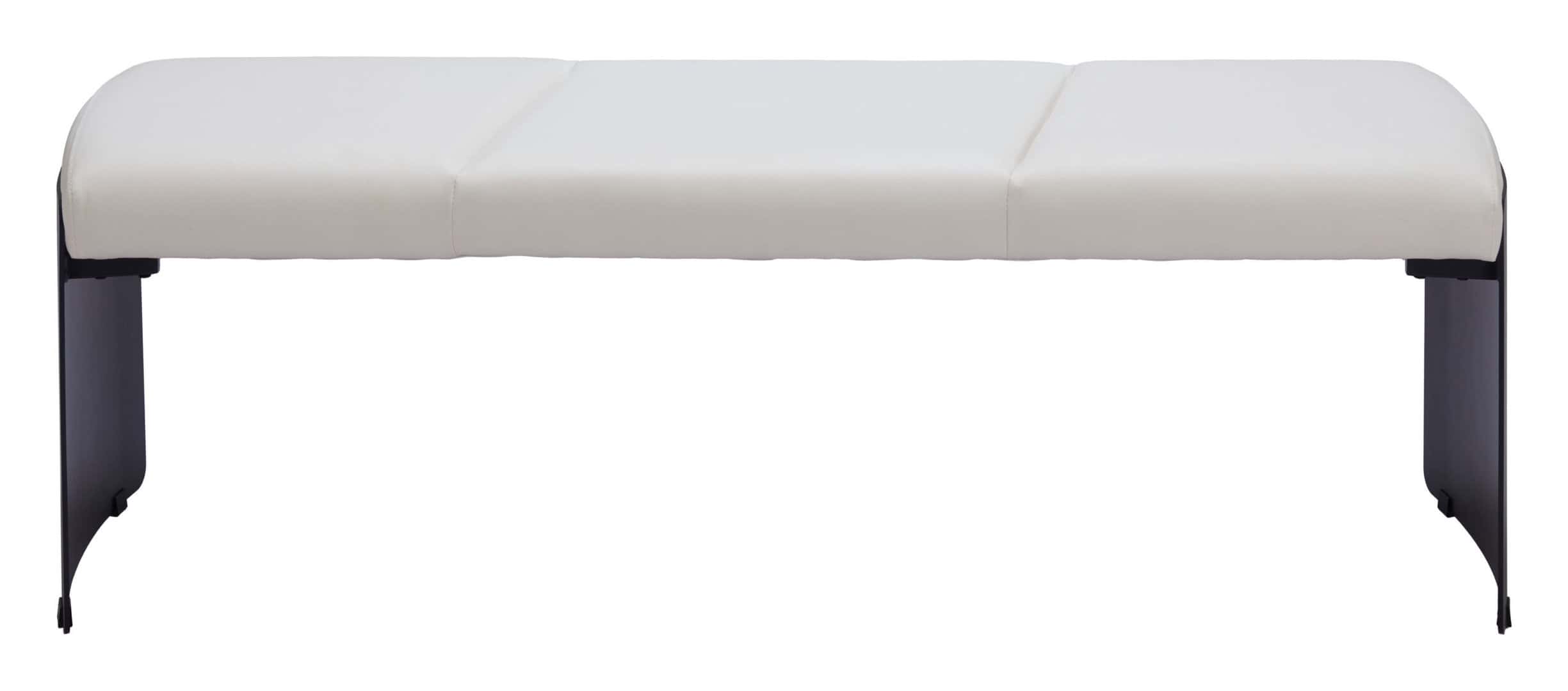 Steel Frame Bench with Plush Faux Leather Seat - White - Cave Supplies