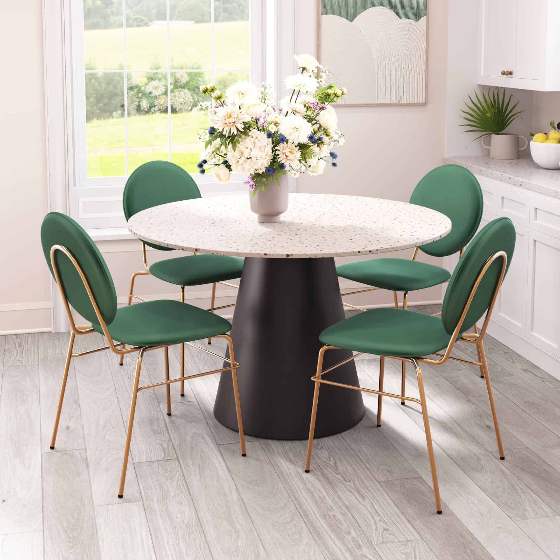 Round Beige & Bronze Dining Table with Steel Base - Cave Supplies