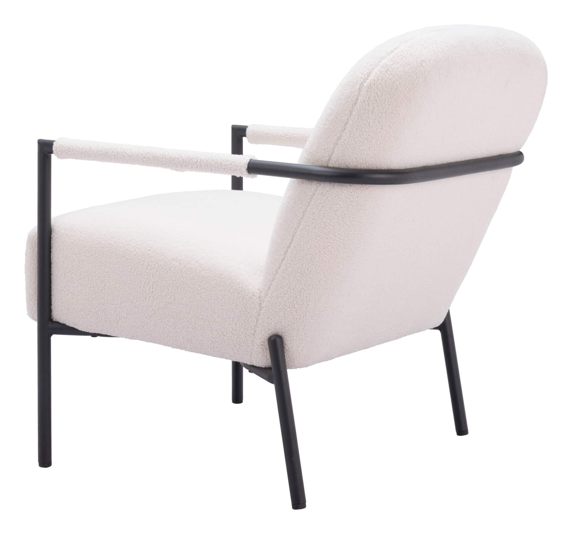 Ivory Shearling Style Accent Chair with Powder Coated Steel Frame ...