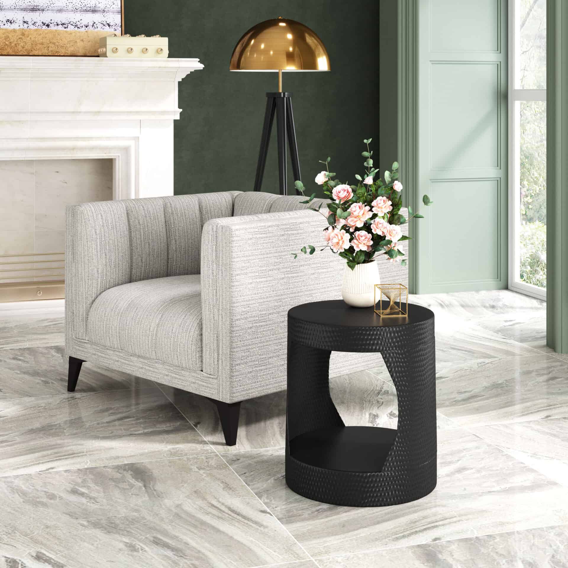 Minimalist Black Steel Round Side Table with Scratch-Resistant Feet ...