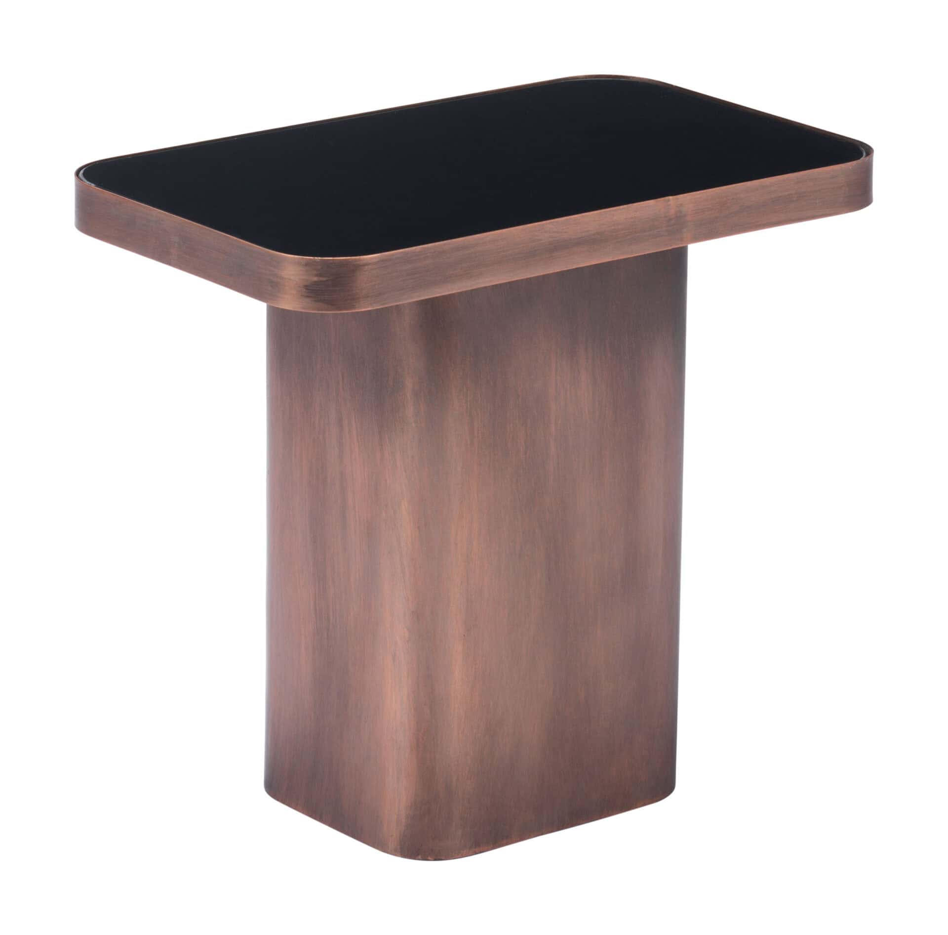 Black & Antique Bronze Steel Frame Side Table with Glass Top - Cave ...