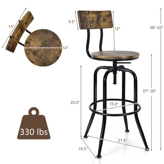 Adjustable Swivel Counter-Height Stools with Backrest Rustic Brown (Set ...