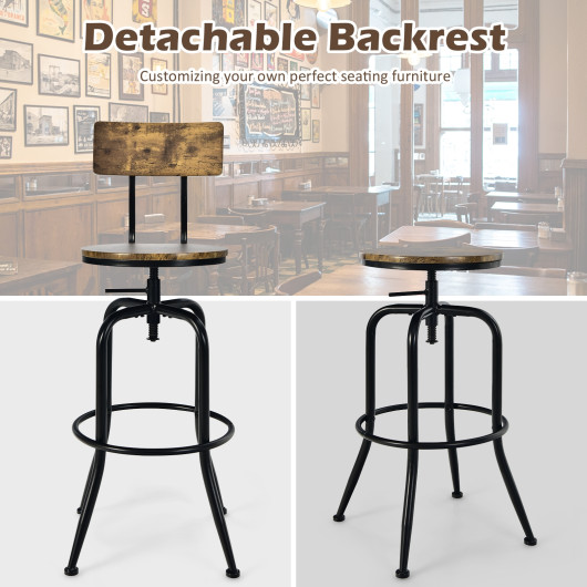Adjustable Swivel Counter-Height Stools with Backrest Rustic Brown (Set ...