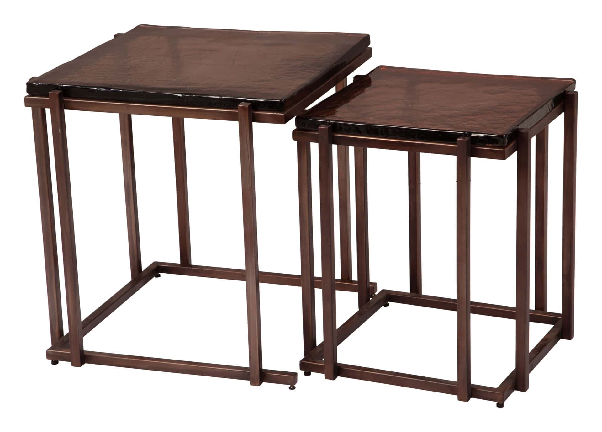 Bronze Cast Glass and Iron Nesting Side Tables (Set of 2) - Cave Supplies