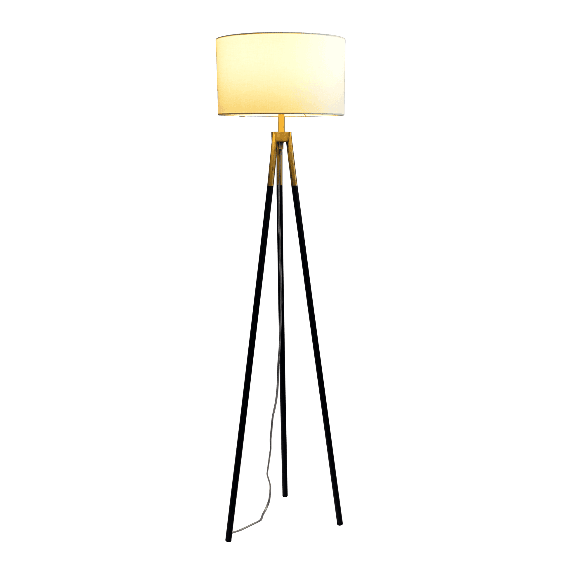 Gold Metal Floor Lamp with Triple Legs and Fabric Shade - Cave Supplies
